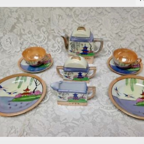 Dining | 19230s Lusterware Japan Variant Gaudy Blue Willow 11pc Tea Set ...